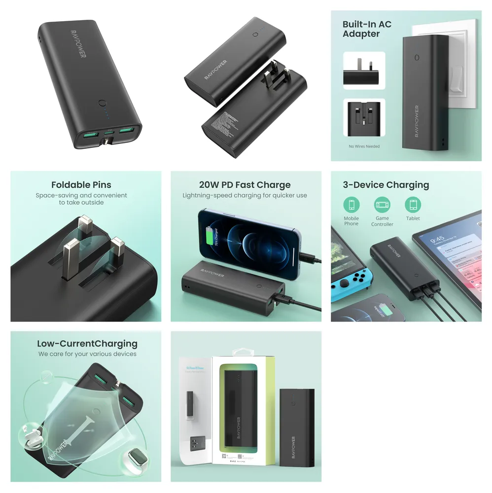 RavPower RP-PB243 10000mAh 3 - Ports with Power Bank UK Plug | eMarket ...