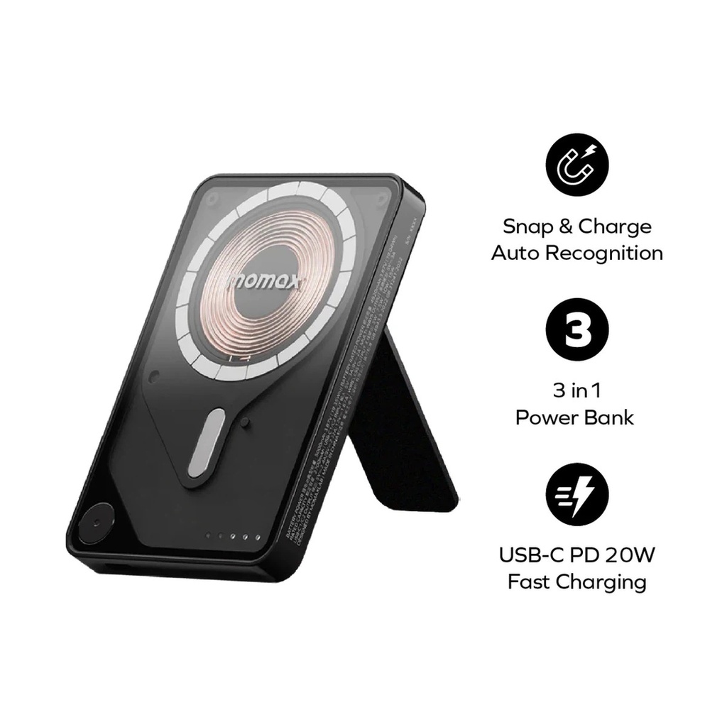 Momax 1-Power X Pro Magnetic Wireless Battery Pack (5000mAh) with Stand ...