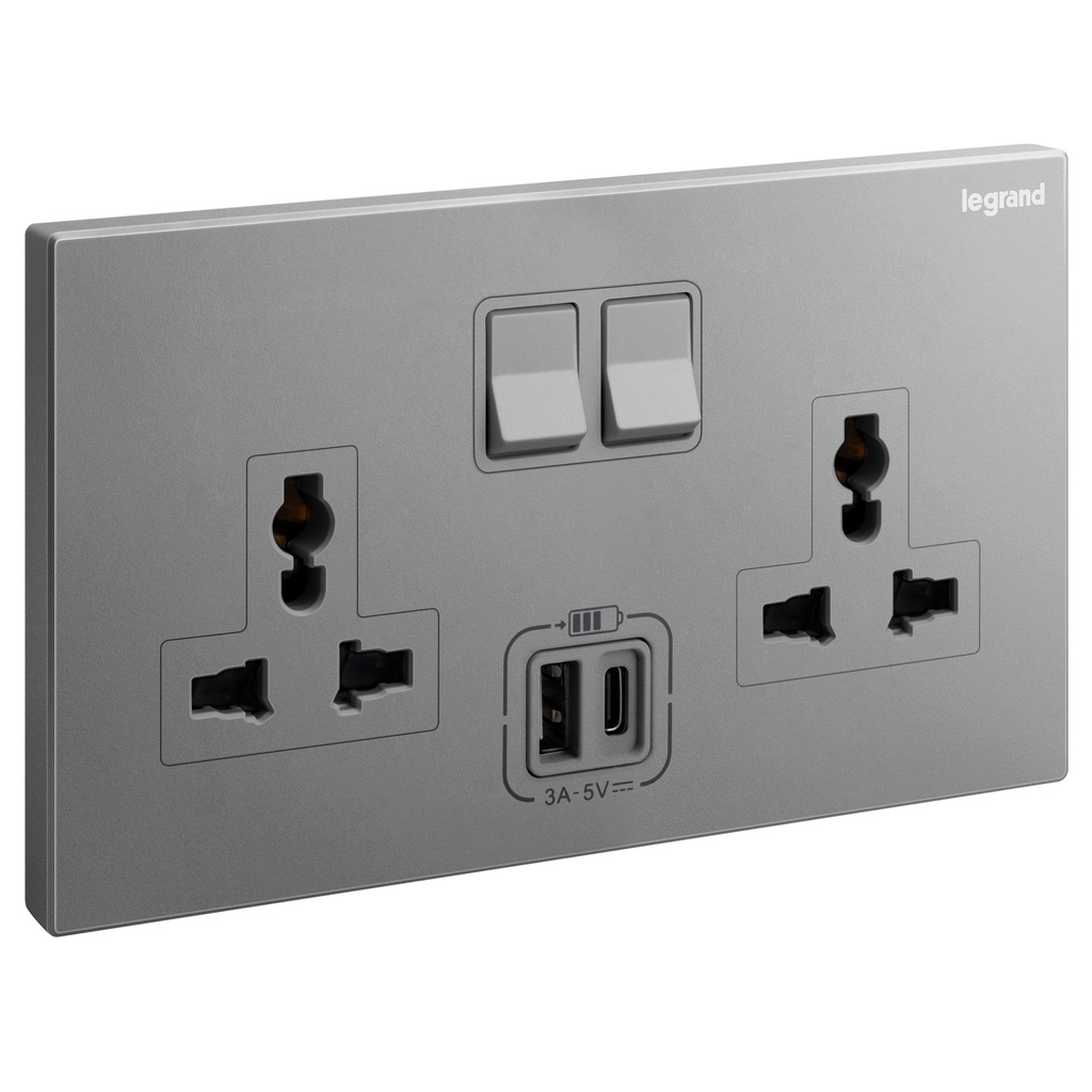Legrand British Standard Socket Outlet With USB Type - A + C Chargers Galion - 13A 250V~ 2 Gang ...